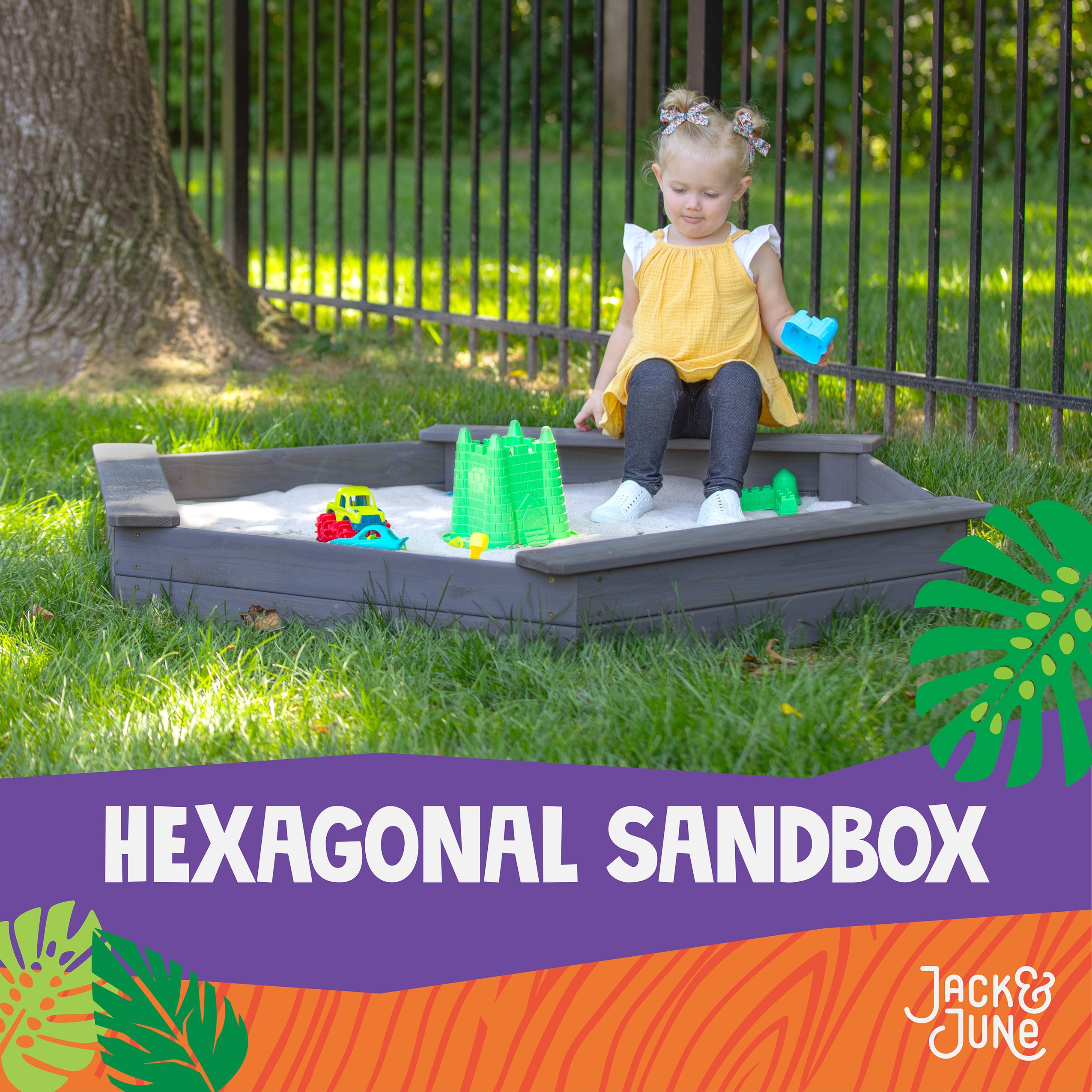 Premium Cedar Sand Box | Jack & June Hexagonal Sandbox | Woodplay